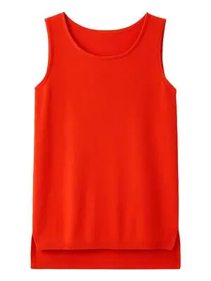 CONQUISTA Sleeveless Knit Top With Asymmetrical Hemline - Red