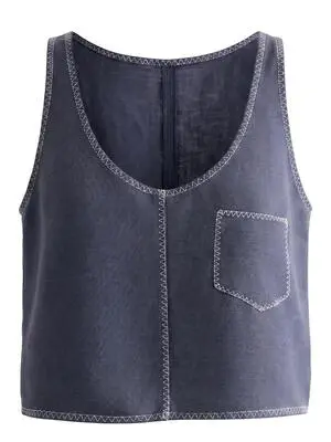 RUE LES CREATEURS Rue Les Creates Indigo Linen Blend Cropped Blouse - Blue
