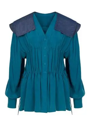 MAYAMU Blouse With Detachable Collar - Blue