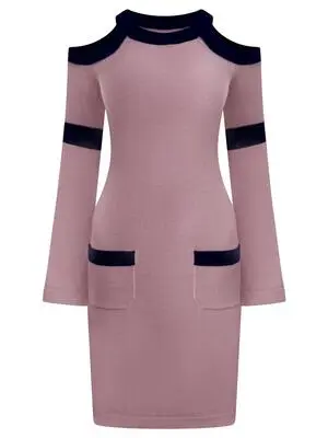 WHY MARY Serena Wool Knit Long Sleeve Cold Shoulder Dress - Pink
