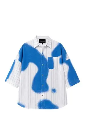 MYSIMPLICATED Blue And White Striped Oversized Shirt With Graphic Detail - Blue/white