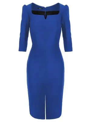AVENUE N°29 Rounded Neckline Midi Dress With Front Slit - Blue