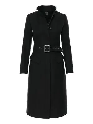 AVENUE N°29 Midi Length Wool Coat With Belt - Black