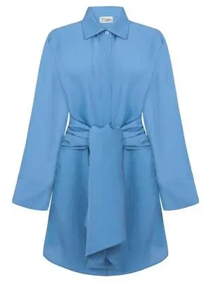 THISISU COLLECTION Verda Striped Tie-detail Shirt Dress - Blue