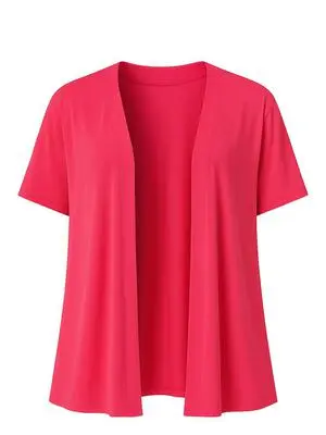 CONQUISTA Short Sleeve Open Front Cardigan With Contrast Back Panel - Red