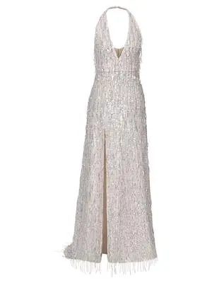 ANSE VICTORIN Diana Sequin Halterneck Gown - Silver