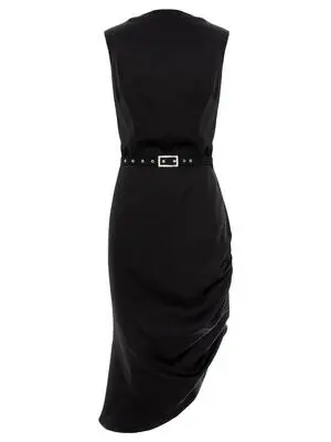 AVENUE N°29 Cowl Neckline Asymmetric Viscose Midi Dress - Black
