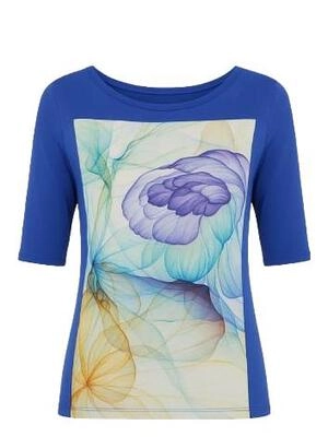 CONQUISTA Royal Jersey Abstract Floral Print Top - Blue