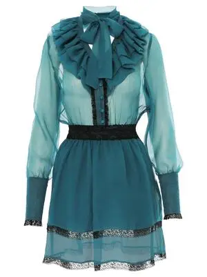 AVENUE N°29 Silk Ruffled Mini Dress - Blue