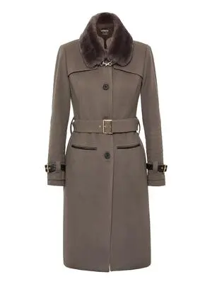 SERRAN LONDON Single-breasted Detachable Fur Collar Wool Coat - Grey