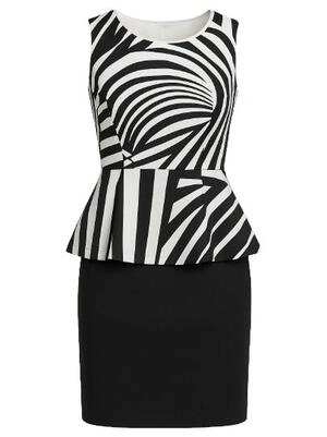 CONQUISTA Zebra Print Peplum Dress - Black