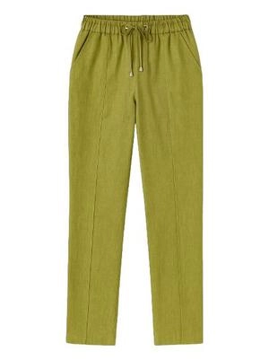 CONQUISTA Linen Drawstring Tapered Trousers - Green