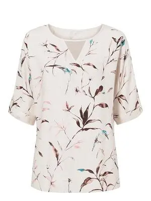 CONQUISTA Printed Satin Top With V Detail - Pink