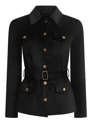 WHY MARY Military Style Velvet Corduroy Jacket - Black
