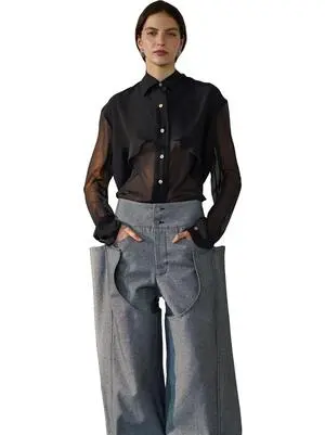 LORENA SARAVIA Josefina Wide-leg Denim Trousers - Blue
