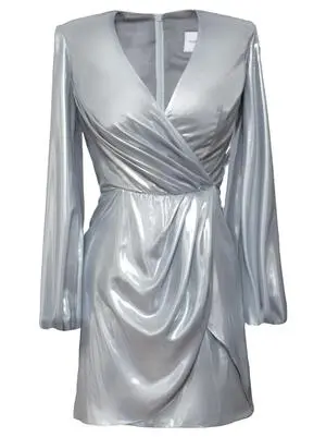 NOMI FAME Metallic Draped Mini Dress - Silver
