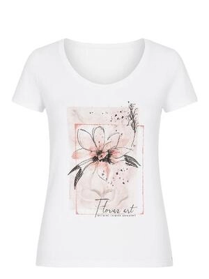 CONQUISTA Short Sleeve Top With Multicoloured Print Detail - Yellow