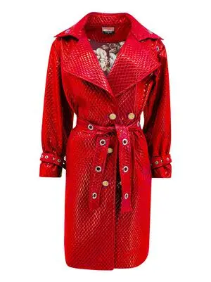 MAUI X LOLITA Trinity Quilted Vegan Leather Trench Coat - Red