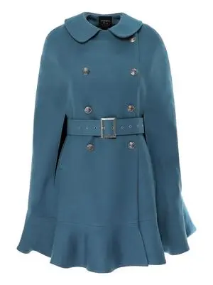 AVENUE N°29 Double Breasted Wool Blend Cape - Blue