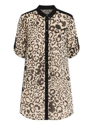 CONQUISTA Leopard Print Viscose Crepe Long Shirt - Black