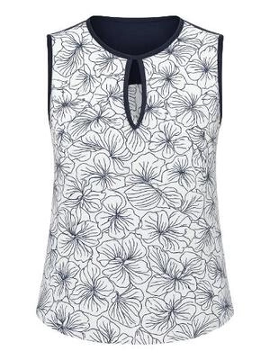 CONQUISTA Sleeveless Floral Keyhole Top - Blue
