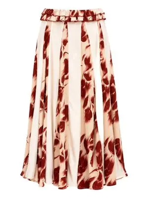 Carmen Says Beige Polka-dot Midi Skirt With Floral Print - Red