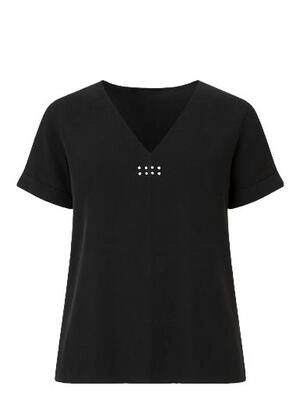 CONQUISTA V-neck Top With Metallic Motif - Black