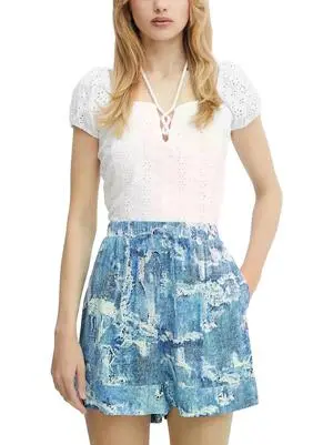 Guess Broderie Anglaise Lace-up Top - Blue