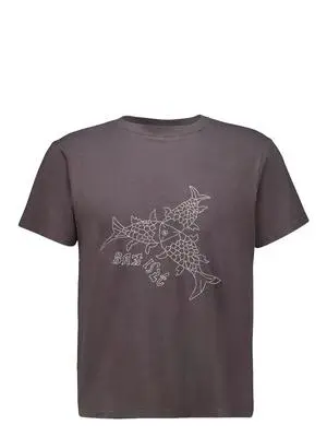 BAZISZT Fish-embroidered T-shirt - Grey