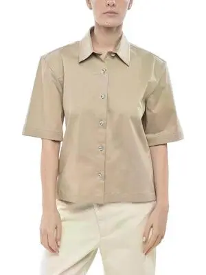 THELATEST Jewel-button Poplin Blouse - Neutrals