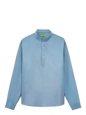 Shanghai Tang Herringbone-weave Silk Shirt - Blue