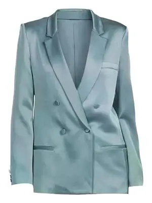 Lapointe Double-breasted Satin Blazer - Blue