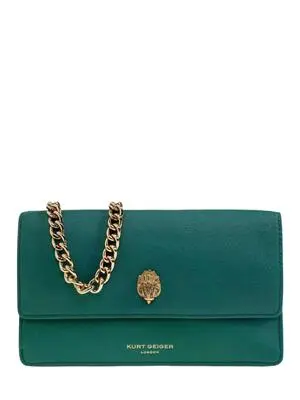 Kurt Geiger Sloane Leather Clutch Bag With Chain Strap - Green
