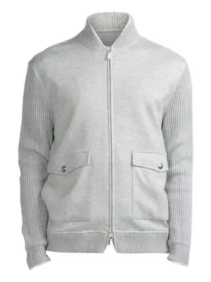 Eleventy Ribbed-knit Panelled Zip-up Jacket - Grey