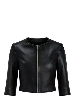 SUSAN BENDER Round Neck Leather Jacket - Black
