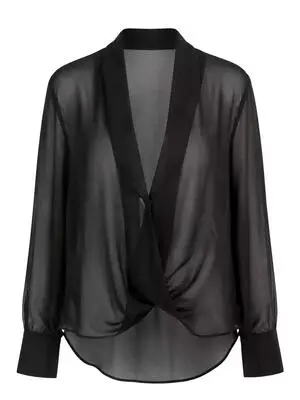 SA SU PHI Sheer V-neck Long Sleeve Shirt - Black