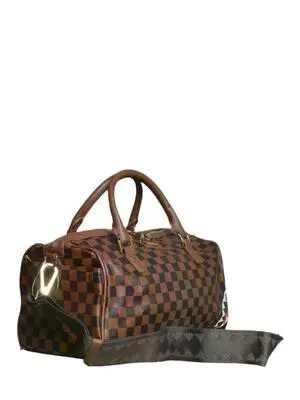 SPRAYGROUND Check Pattern Shark Mouth Bowling Bag With Top Handles And Shoulder Strap - Brown