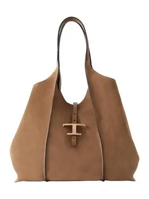 TOD'S T Timeless Suede Shoulder Bag - Neutrals