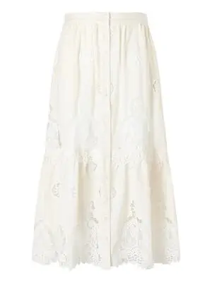 Miguelina Carolina Guipure Lace Trim Maxi Skirt - Neutrals