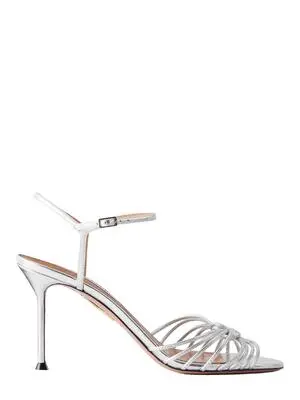 AQUAZZURA Serenity 85 Knotted Metallic Leather Sandals - Silver