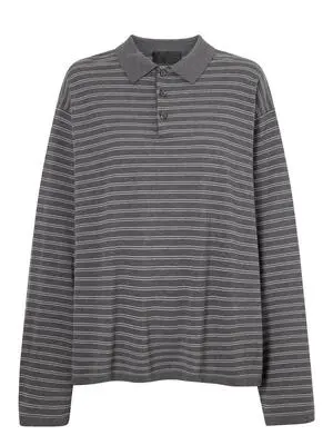 NILI LOTAN Foley Stripe Cotton Polo Shirt - Gray