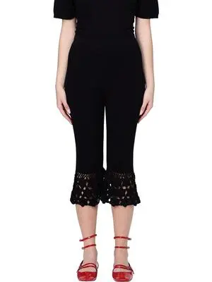 GANNI Cropped Organic Cotton Trousers With Lace Detail - Black