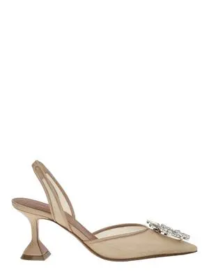 Amina Muaddi Begum Jewel Buckle Slingback Pumps - Beige