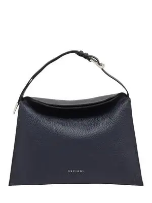 Orciani Hammered Leather Trinity Shoulder Bag - Navy