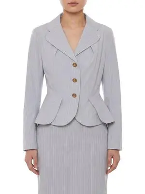 VIVIENNE WESTWOOD Pinstriped Cotton Single-breasted Blazer - Grey