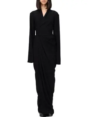 Rick Owens Asymmetrical Draped V-neck Long Evening Gown - Black