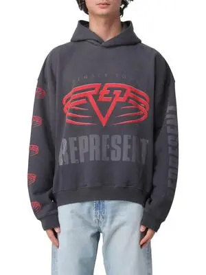 REPRESENT Cotton Logo Print Hooded Sweatshirt - Grey