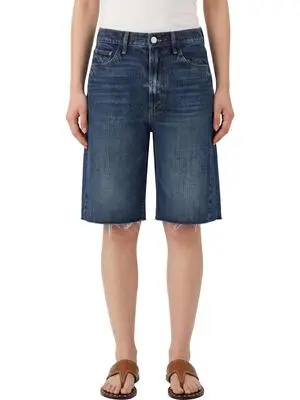 MOTHER High-waisted Knee-length Denim Shorts With Five-pocket Design - Blue