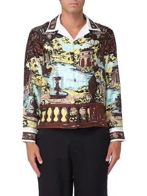Versace Long-sleeved Graphic Print Silk Shirt With Cuban Collar - Multicolor