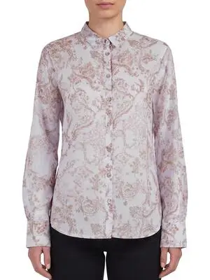 FORTE_FORTE Printed Cotton Shirt With Spread Collar And Curved Hem - Violet